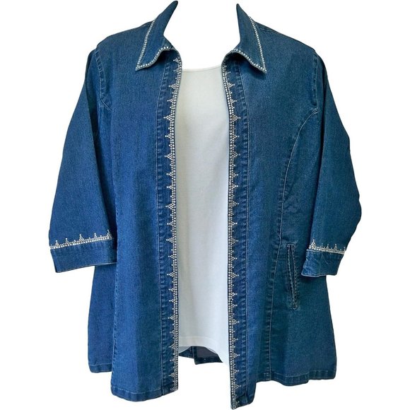 BLEU BAYOU | Jackets & Coats | Bleu Bayou Crystal Trimmed Denim Jacket ...